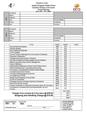 Fillable Online Shipping and Handling Charge $15.00 Audio Program Order Form Fax Email Print ...
