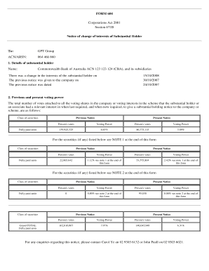 Fillable Online FORM 604 Corporations Act 2001 Section 671B Notice of ...