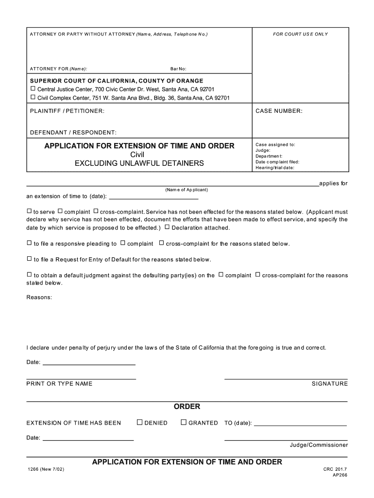 Fillable Online occourts BAPPLICATIONb FOR EXTENSION OF TIME AND bb ...