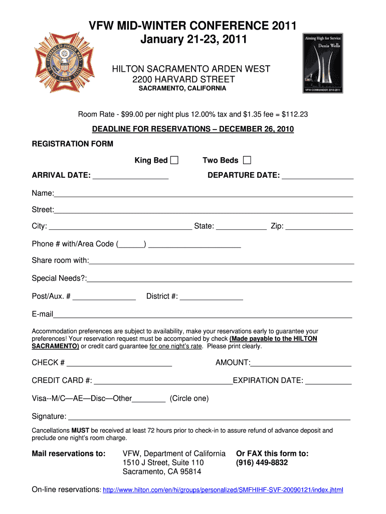 Fillable Online VFW Mid-Winter Conference Registration Form Fax Email Print - pdfFiller