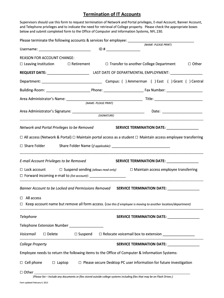 Fillable Online depthome sunysuffolk Termination of IT Accounts Request ...
