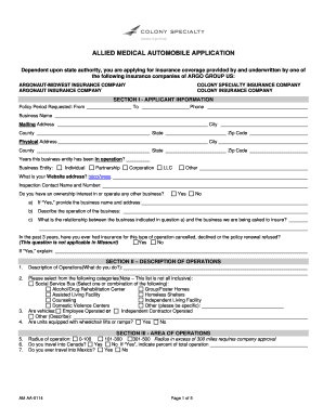 Fillable Online Allied Medical Auto Application - Argo Group Fax Email ...