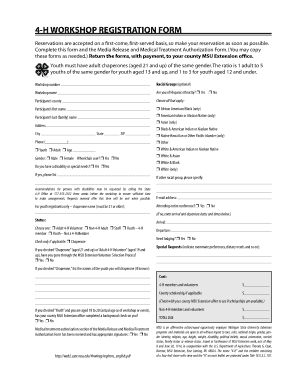 Fillable Online 4-H WorkSHop rEGiStration ForM - Michigan State ...