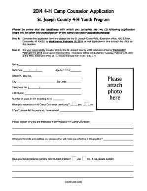 Fillable Online 1999 4-H Camp Counselor Application Fax Email Print - pdfFiller