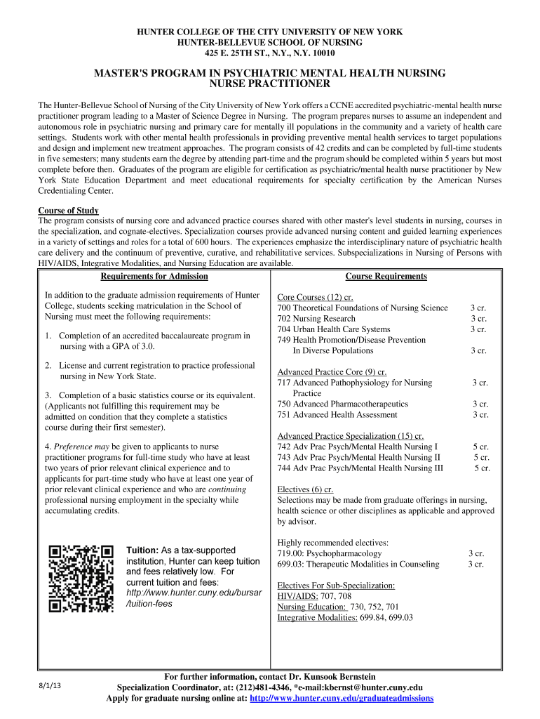 Fillable Online hunter cuny HUNTER-BELLEVUE SCHOOL OF NURSING - hunter ...