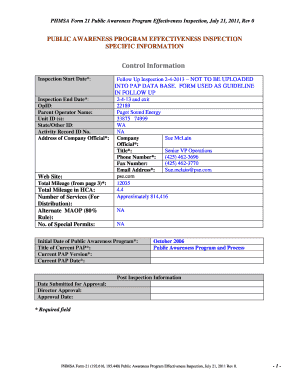 Fillable Online utc wa PHMSA Form 21 PAP Effectiveness Form - utc wa ...