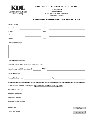 Fillable Online kdl Community Room Reservation Form Fax Email Print ...