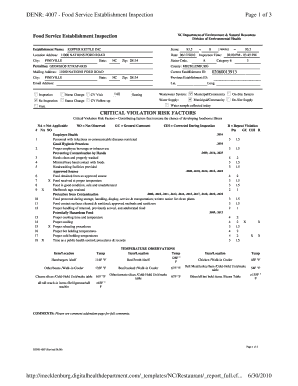 Fillable Online Food Service Establishment Inspection Fax Email Print ...