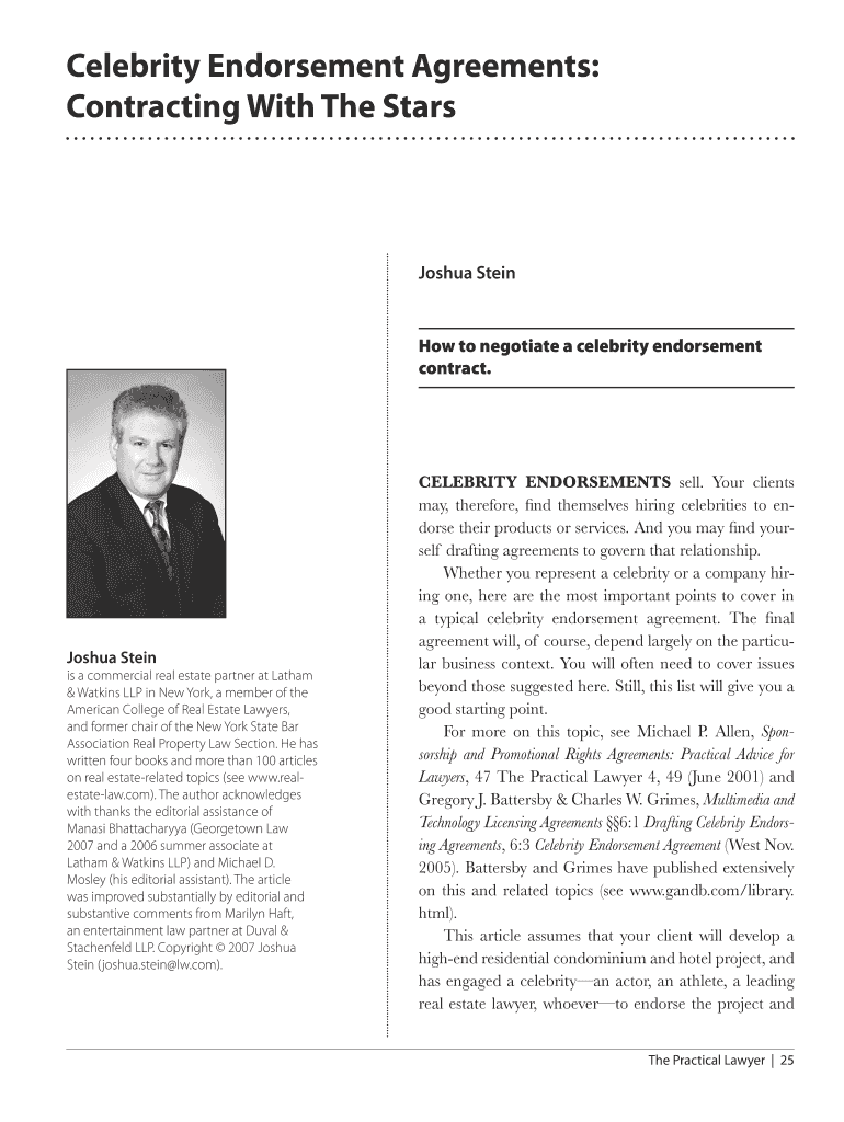 Fillable Online Celebrity Endorsement Agreements: Fax Email Print ...