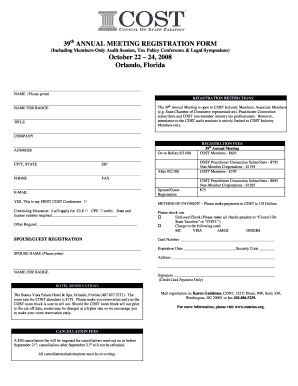 Fillable Online cost 39th ANNUAL MEETING REGISTRATION FORM - Council On State ... - cost Fax ...