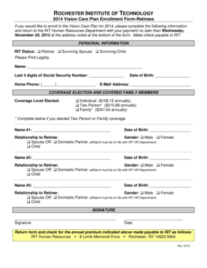 Fillable Online rit 2014 Benefits Enrollment - Rochester Institute of ...