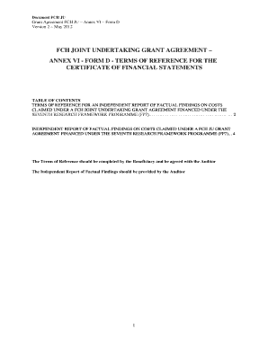 Fillable Online FCH JU - Annex VI Form D - 25May09 Fax Email Print ...