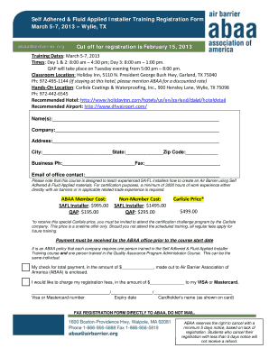 Fillable Online Self Adhered & Fluid Applied Installer Training Registration Form ... Fax Email ...