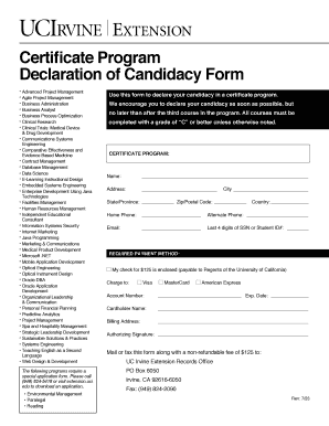 Fillable Online unex uci Certificate Program Declaration of Candidacy ...