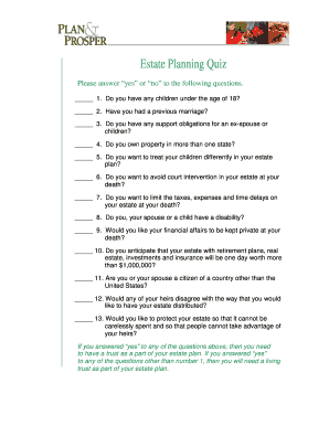 Fillable Online ESTATE Planning Quiz Form Fax Email Print - pdfFiller