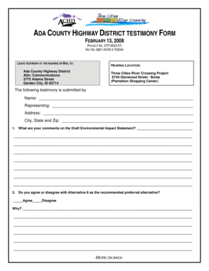 Fillable Online achdidaho ADA COUNTY HIGHWAY DISTRICT TESTIMONY FORM ...
