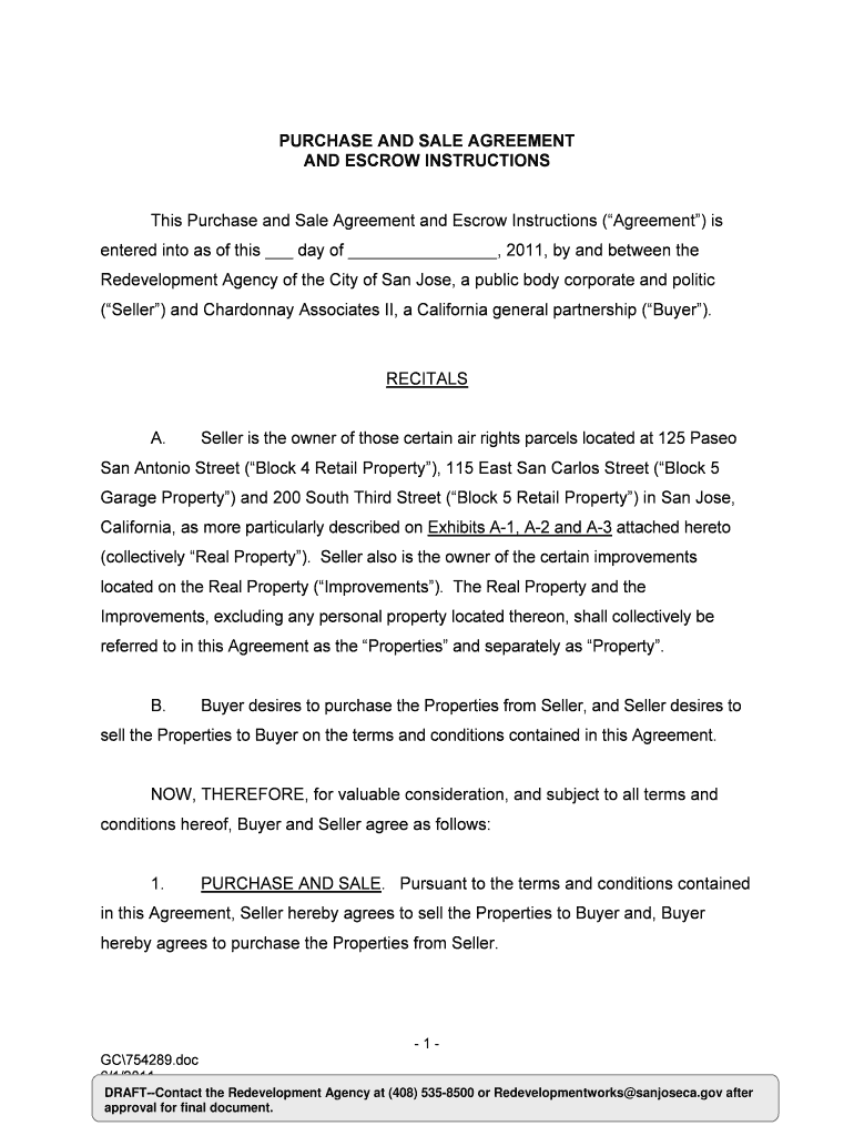 Fillable Online sjredevelopment A Purchase and Sale Agreement and ...