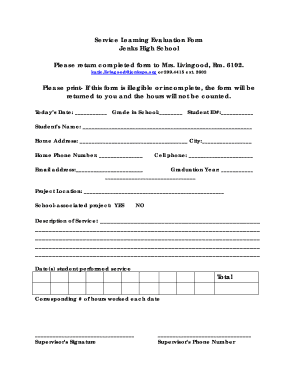 Fillable Online jenksps Service Learning Evaluation Form Jenks High ...