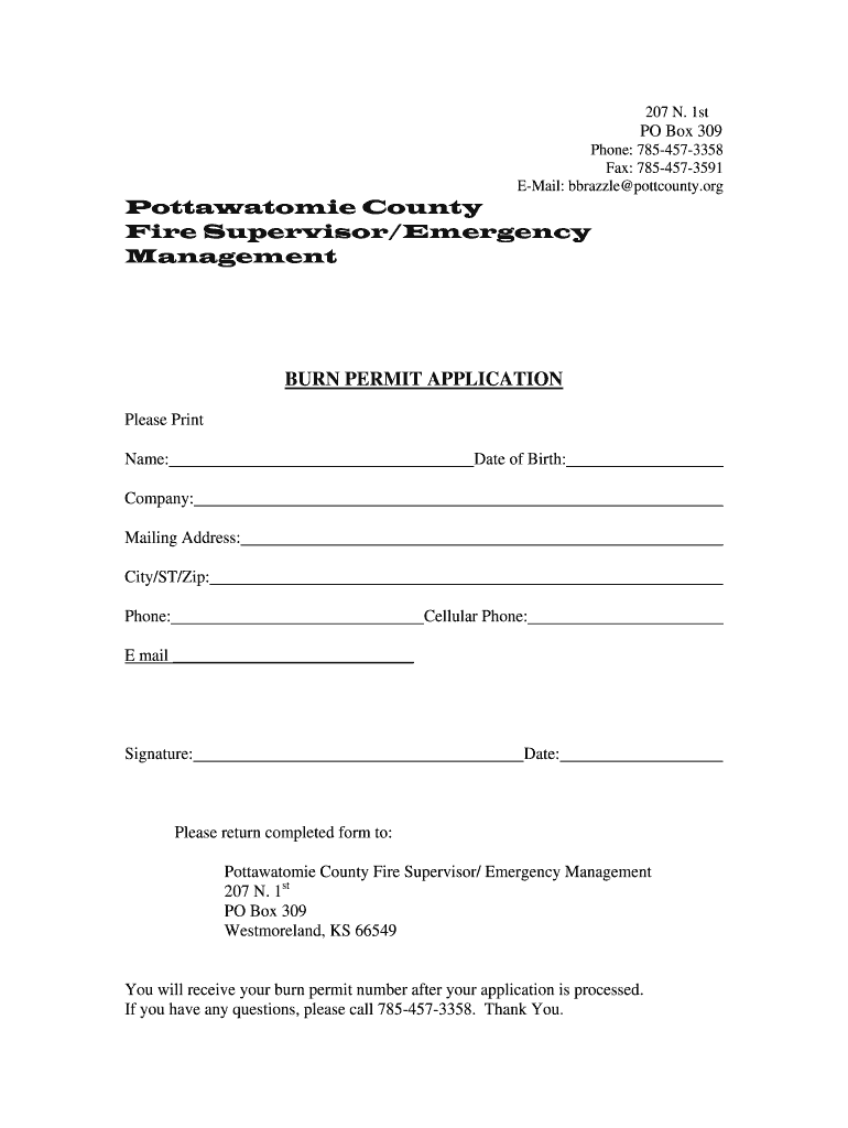 Fillable Online pottcounty Printable Burn Permit - Pottawatomie County ...