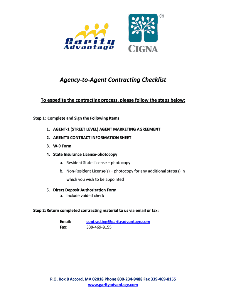 Fillable Online Agency-to-Agent Contracting Checklist - GarityAdvantage ...