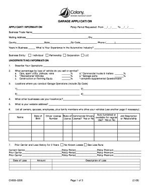 Fillable Online GARAGE APPLICATION Fax Email Print - pdfFiller