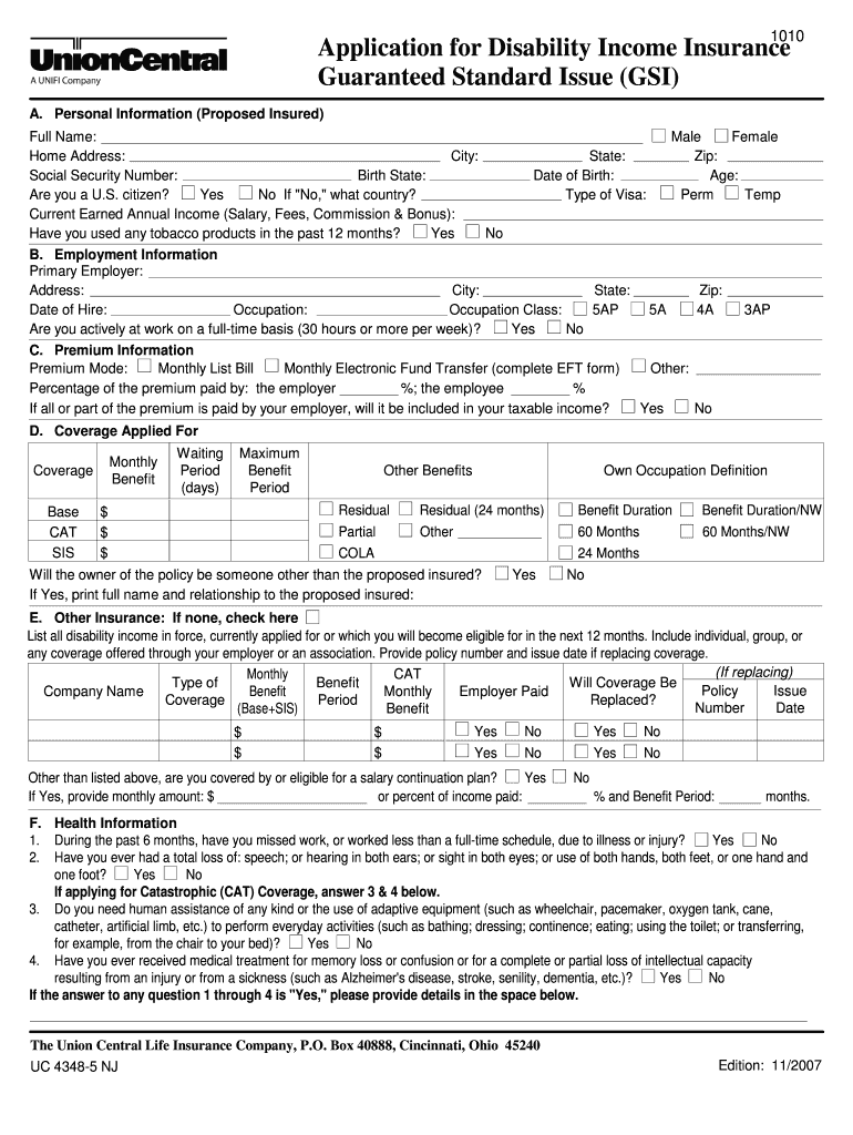 Fillable Online Application for Disability Income Insurance Fax Email ...