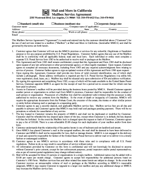 Fillable Online Mail and More in California Mailbox Service Agreement ...