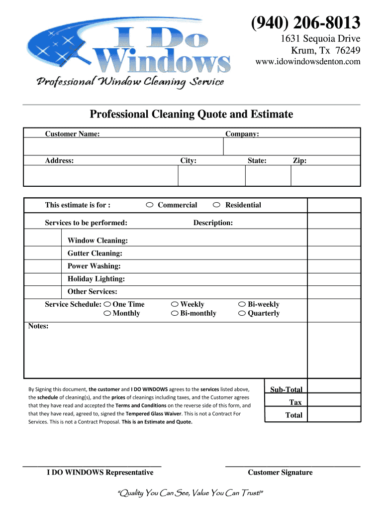 Window Cleaning Estimate Template Fill Online Printable Fillable 
