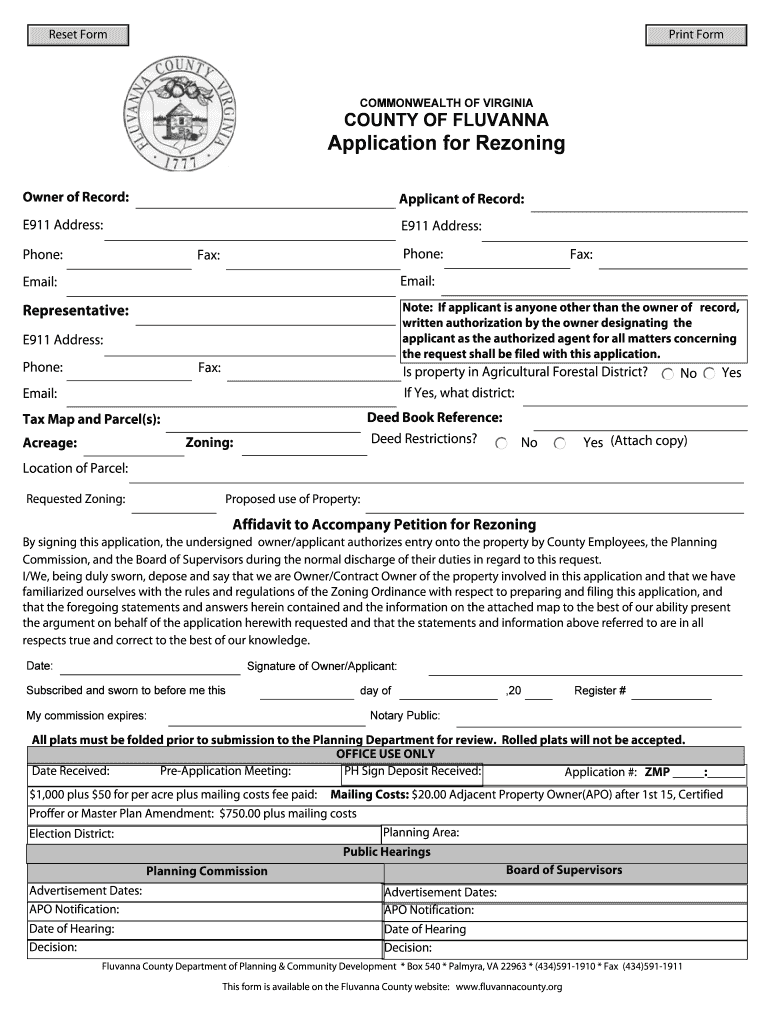 Fillable Online Rezoning Application & Checklist - Fluvanna County Fax Email Print - pdfFiller