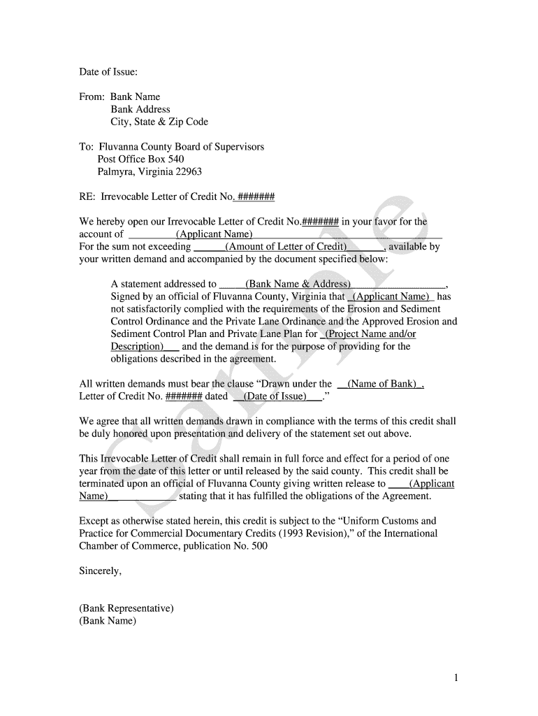 Fillable Online Sample Letter of Credit - Fluvanna County Fax Email Print - pdfFiller