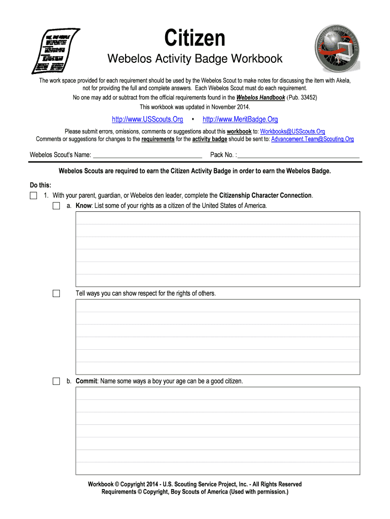 Fillable Online usscouts Citizen Worksheet - US Scouting Service ...