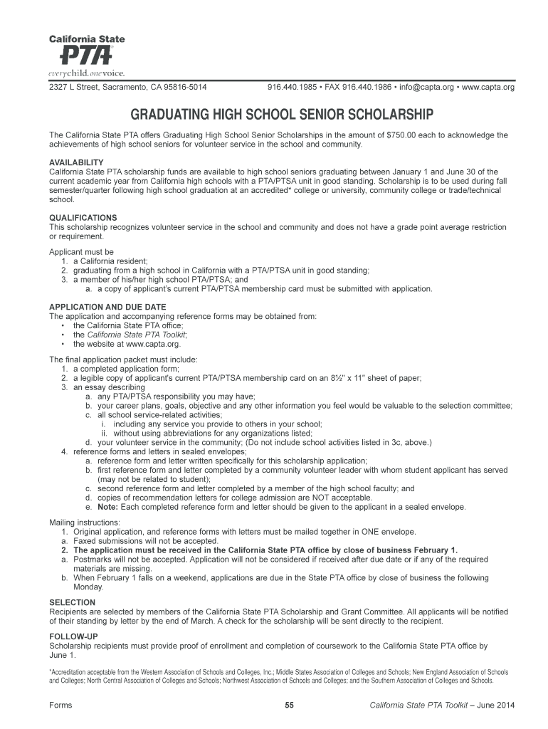 Fillable Online The California State PTA offers Graduating High School ...
