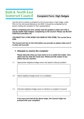 Fillable Online bathnes gov High Hedge Complaint Form - bathnes gov Fax Email Print - pdfFiller