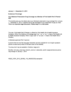 Fillable Online 2013 Evidence of Coverage - Coventry Medicare ...