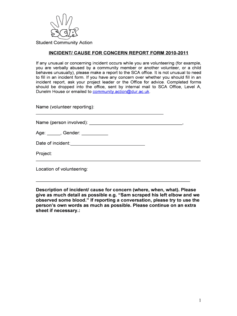 Fillable Online INCIDENT/ CAUSE FOR CONCERN REPORT FORM Fax Email Print ...