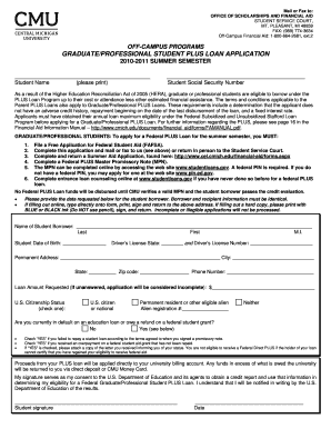 Fillable Online cel cmich GRADUATE/PROFESSIONAL STUDENT PLUS LOAN ...