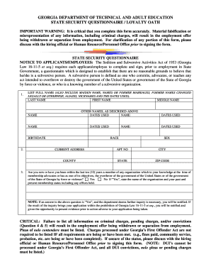 Fillable Online webfront savannahtech TCSG State of Georgia Loyalty Oath - Savannah Technical ...