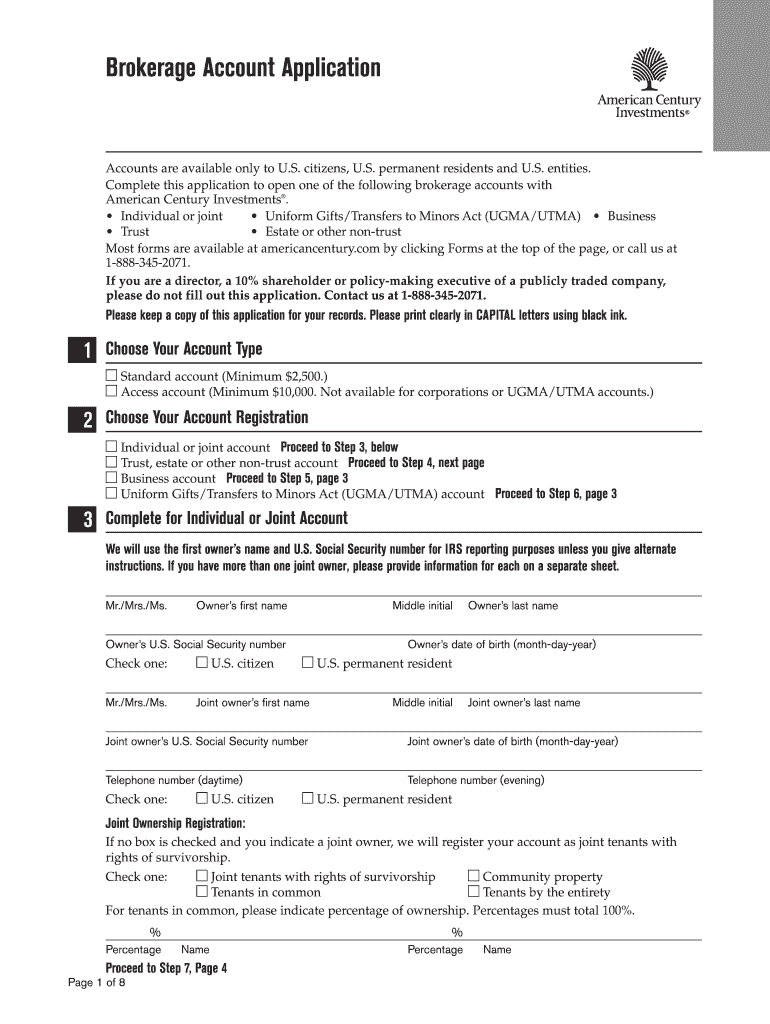 Fillable Online Brokerage Account Application - American Century Fax ...