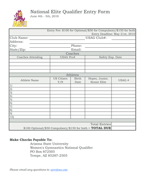 Fillable Online usagym National Elite Qualifier Entry Form - USA ...