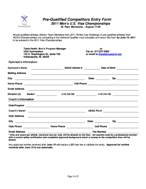 Fillable Online usagym Pre-Qualified Competitors Entry Form - USA ...