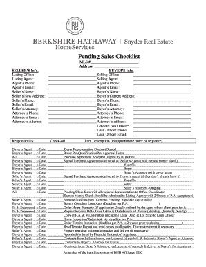 Fillable Online Pending Sales Checklist Fax Email Print - pdfFiller