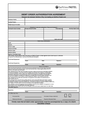 Fillable Online pastel co DEBIT ORDER AUTHORISATION AGREEMENT - pastel co Fax Email Print ...