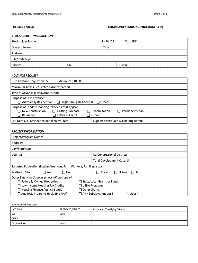 Fillable Online Community Housing Program (CHP) Advances - FHLBank ...