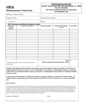 Fillable Online co warren ia HRA Claim Form - Warren County - co warren ...