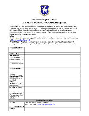 Fillable Online Speakers Bureau Program Request form - Schriever Air ...