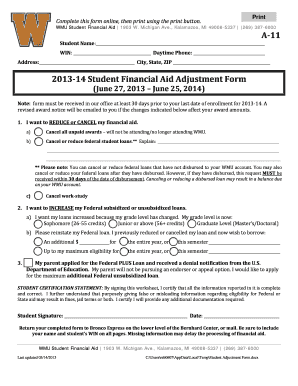 Fillable Online wmich 2013-14 Student Financial Aid Adjustment Form Fax Email Print - pdfFiller