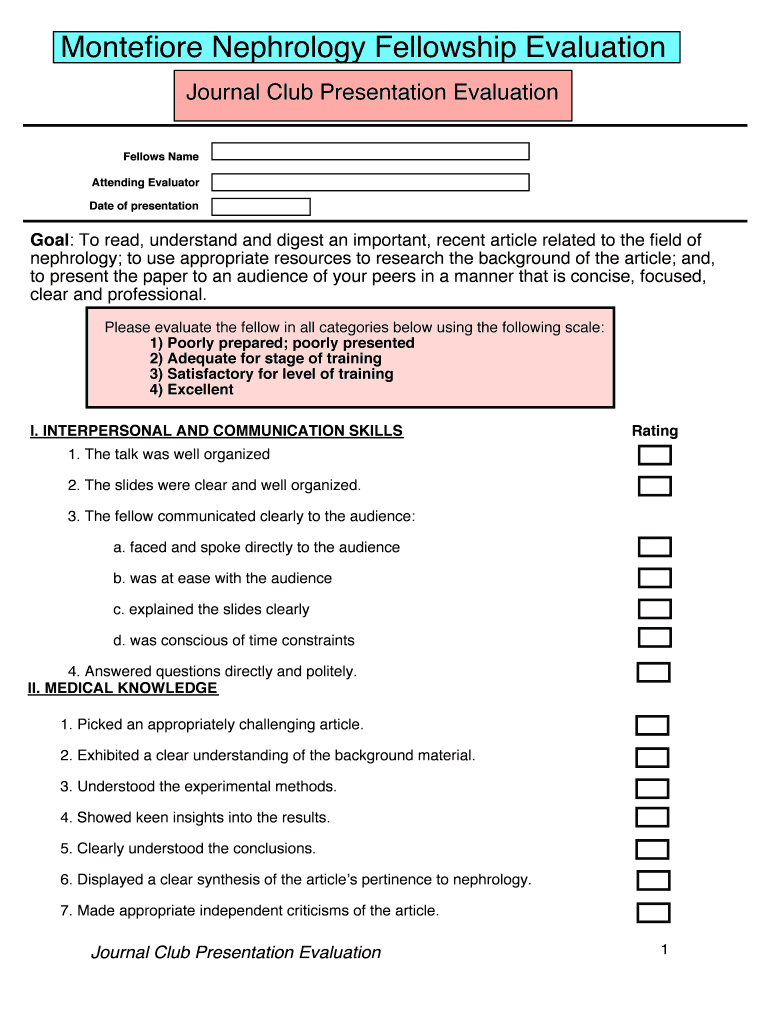 Fillable Online Montefiore Nephrology Fellowship Evaluation Fax Email Print - pdfFiller