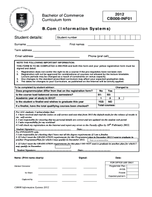 Fillable Online commerce uct ac Registration will not be approved for ...