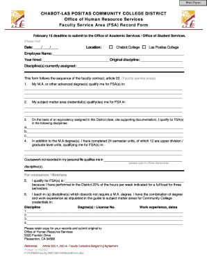 Fillable Online clpccd (FSA) Record Form - Chabot-Las Positas Community ...