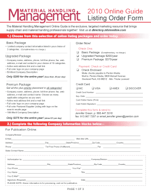 Fillable Online 2010 Online Guide Listing Order Form Fax Email Print ...